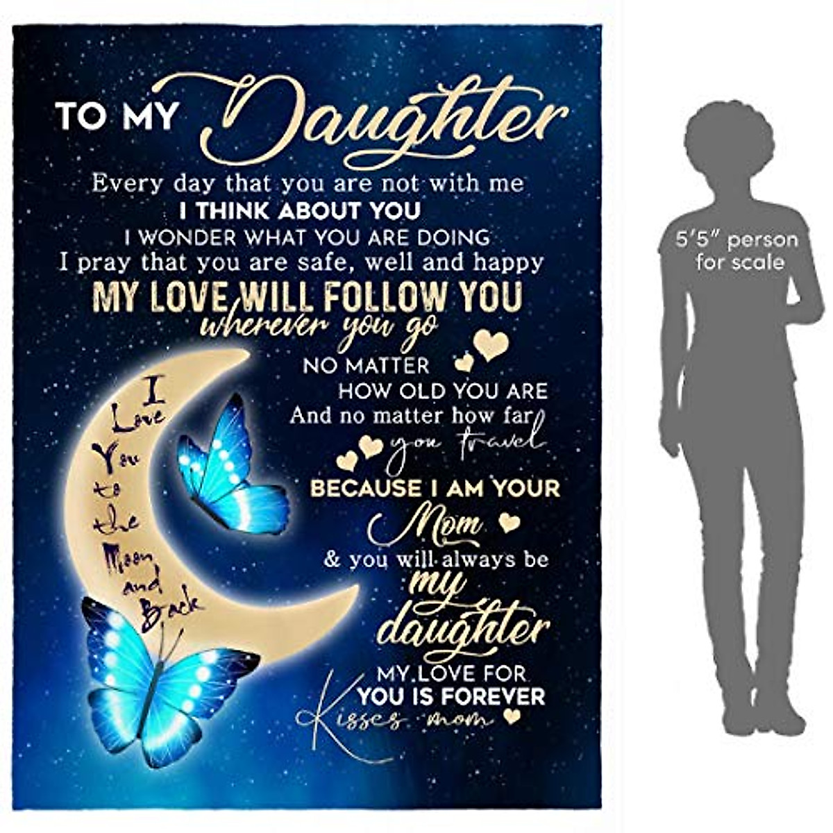 Personalized Fleece Blanket to My Daughter Everyday That You're not with Me I Think of You Best Gift for Daughter from Mom, Dad Great for Birthday Christmas Thanksgiving Graduation (Mom, Fleece)