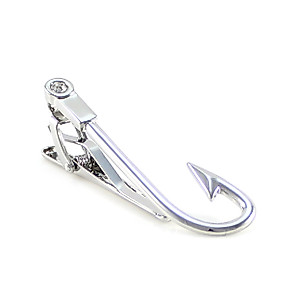 MENDEPOT Fishing Hook Tie Clip Rhodium Plated Nolvety Fishhook Tie Clip With Box