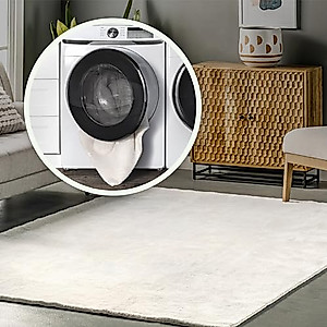 nuLOOM Loni Solid 8x10 Machine Washable Shag Area Rug for Living Room Bedroom Dining Room Nursery, White/Ivory