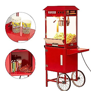 Aibudy Popcorn Popper with Cart and Stand,Theater Commercial Vintage Popcorn Maker with 8 Oz. Stainless Steel Kettle and Storage Included, Red