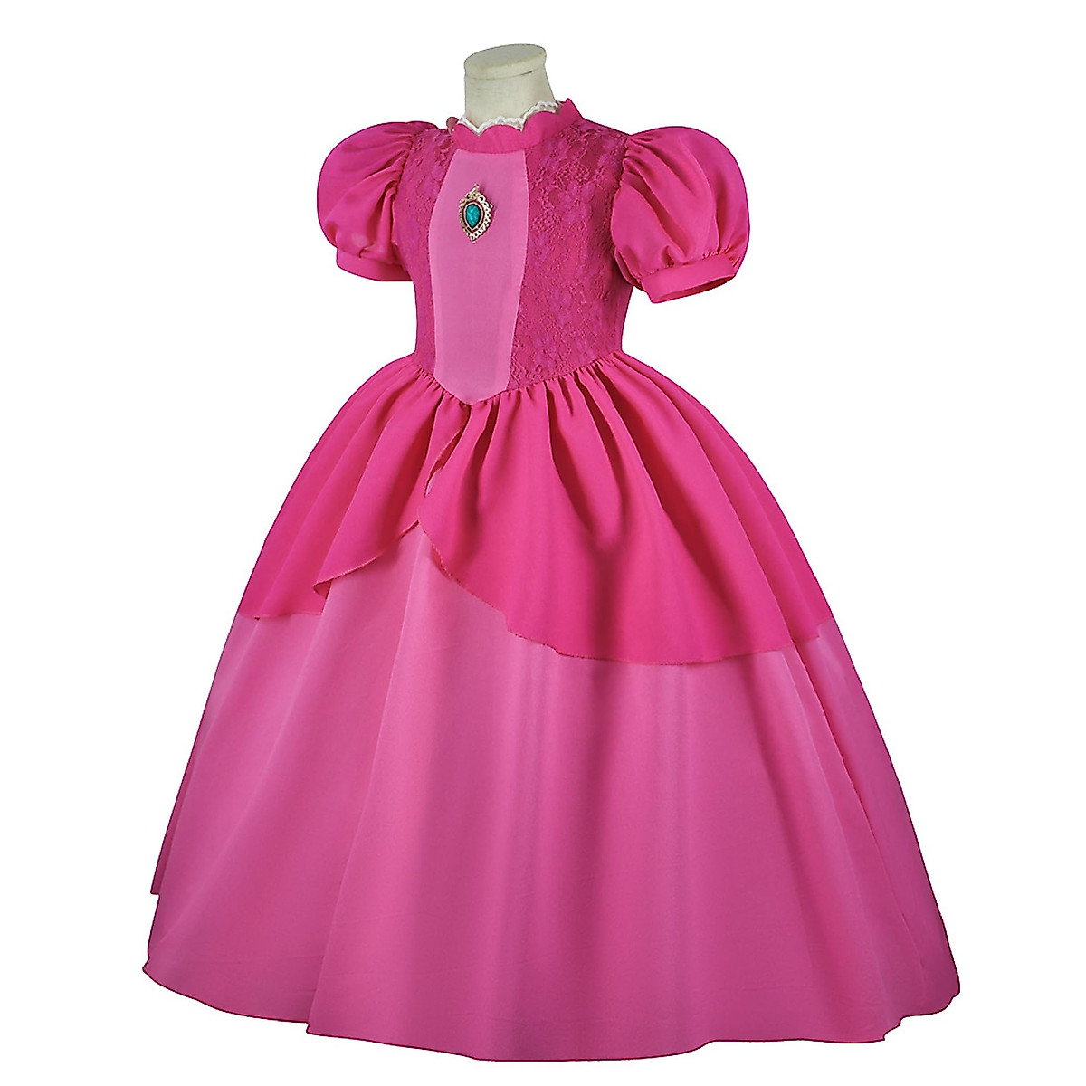 Princess Dress up Costume for Girls with Crown Blue Earrings Gloves Brooch Peach Cosplay Halloween Birthday Party Red-130