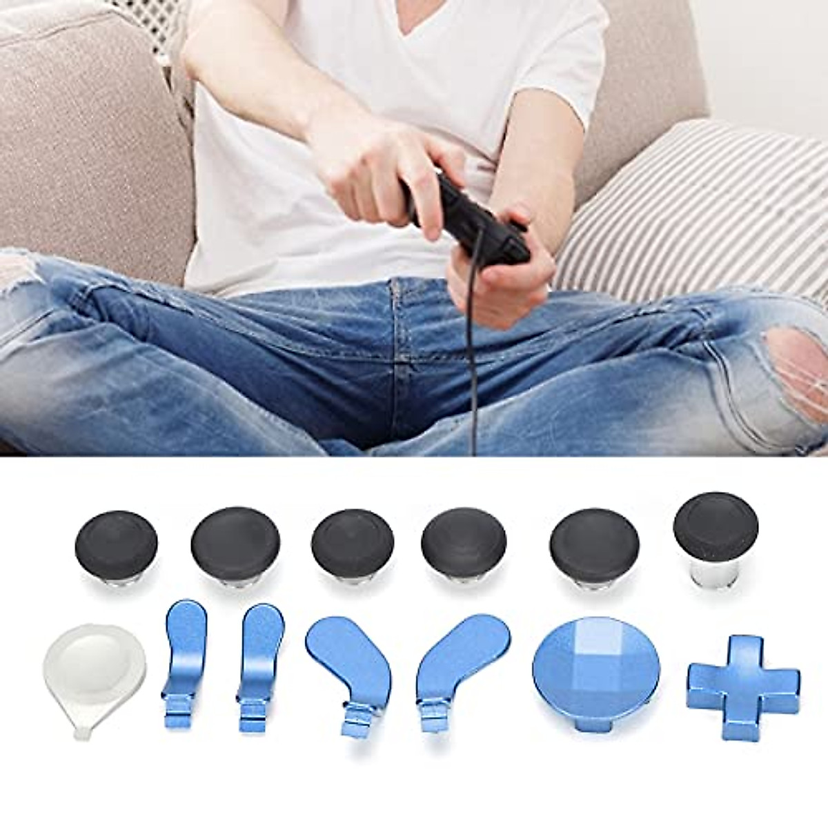 Naroote Accessories Repair Kit Bundle, Comfortable Hand Feel Durable Game Controller Button Paddles Set for Repair Parts Replacement for Elite Series 2(Blue)