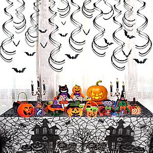 HOVEOX 1 Pack Halloween Tablecloth Halloween Spider Web Tablecloth Table Cover Black Lace Spider Web Table Cover for Halloween Party Decorations