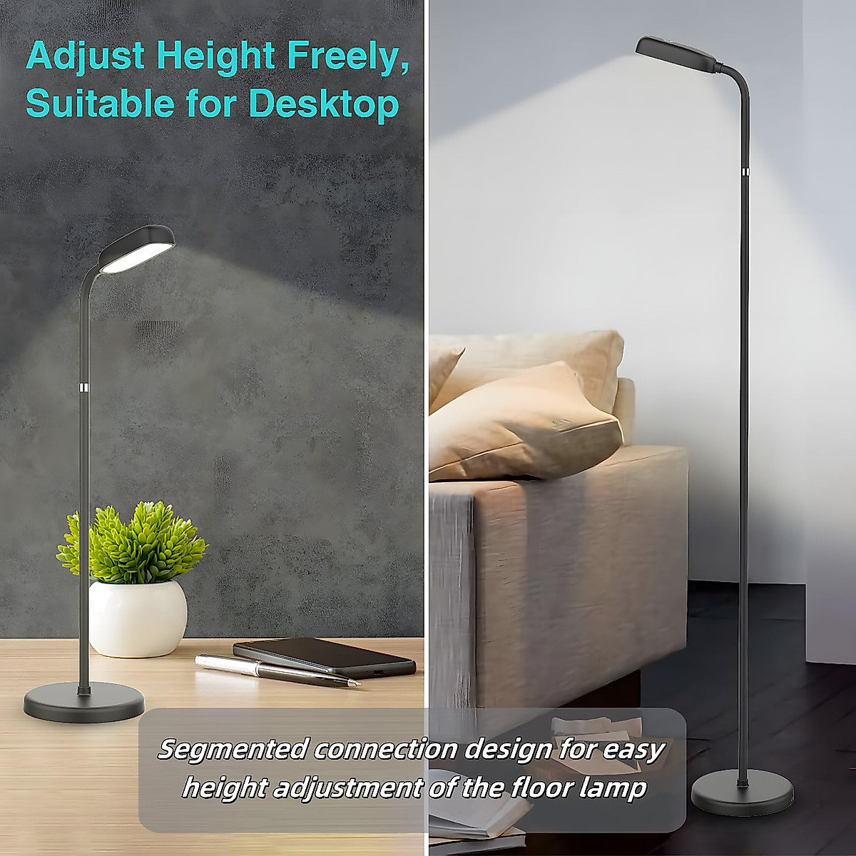 YUWLDD Battery Floor Lamp,Rechargeable Portable Reading Floor Lamp for Living Room,Battery Powered Cordless Lamp,Touch Control for Camping,Emergency Lighting(Black)