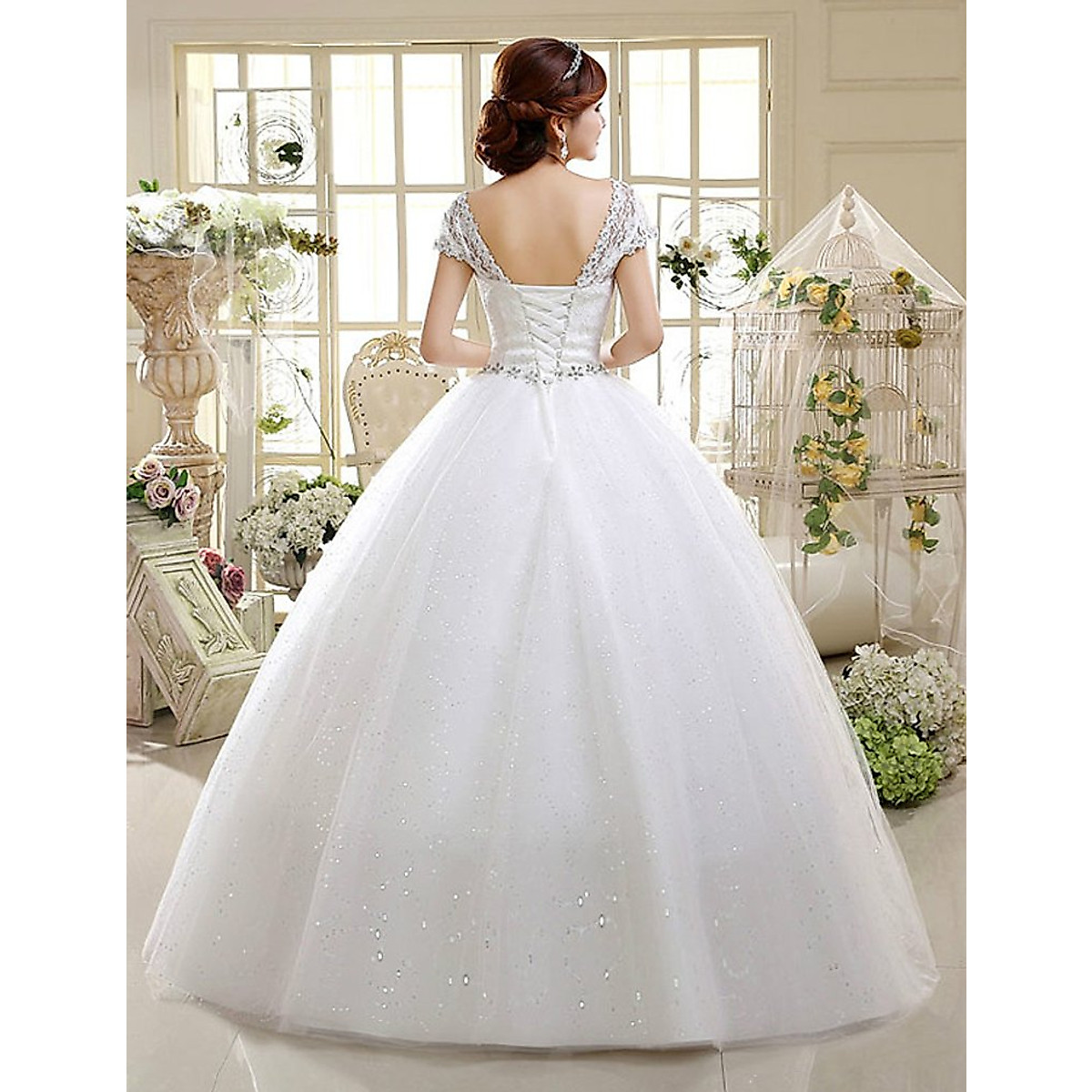 Eyekepper Double Shoulder Floor Length Bridal Gown Wedding Dress Custom Size (04,White)