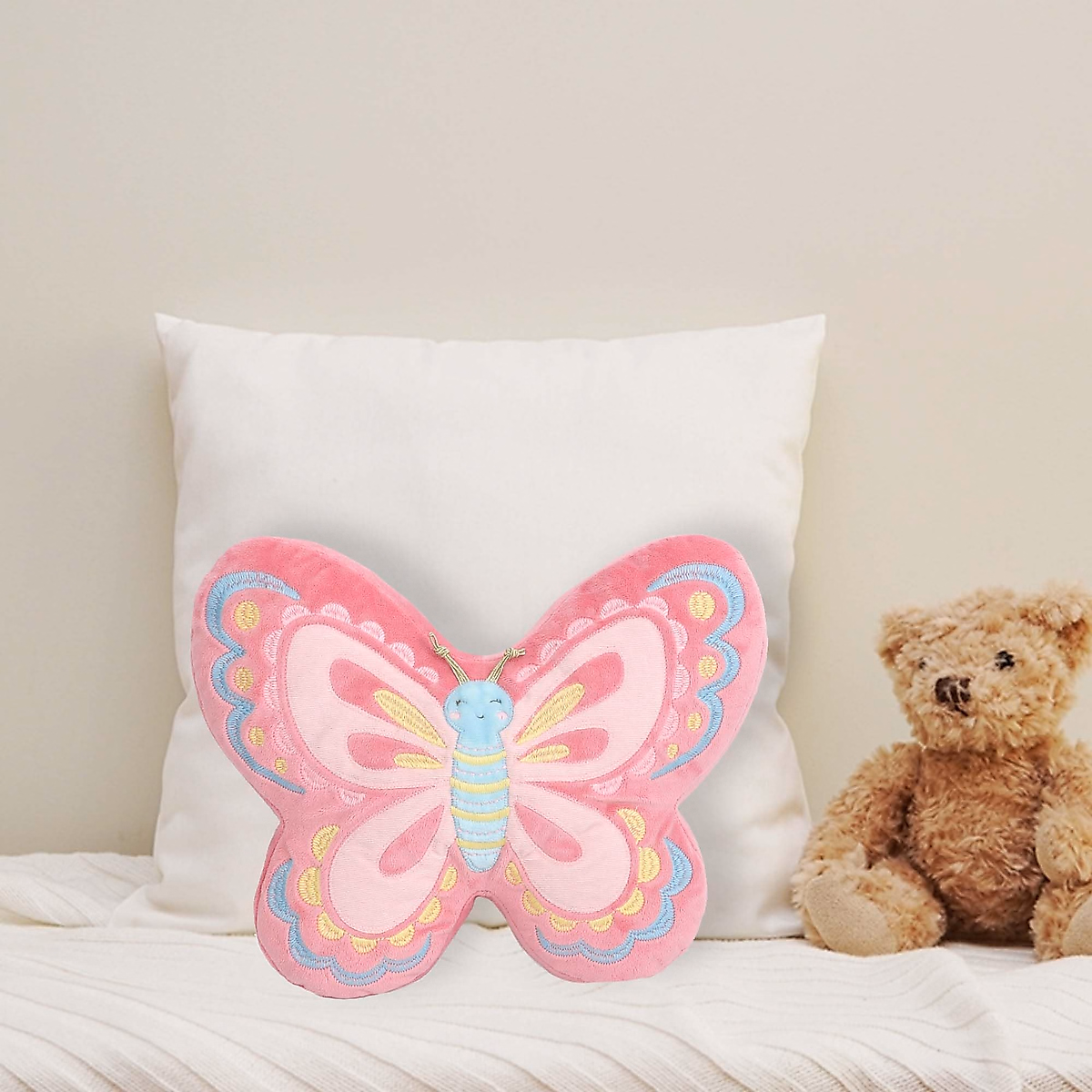 MON AMI Sparkle Butterfly Decorative Plush Throw Pillow - 12.5x10”, Soft Cushion, Stuffed Toy Décor Gifts for Kids of All Ages, Nursery Décor