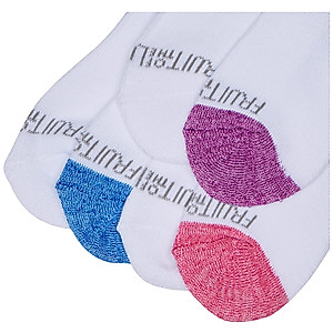 Fruit of the Loom Girl's Little Everyday Essential Soft Cushion Socks, White w/Colored Heel Toe, 10.5-4