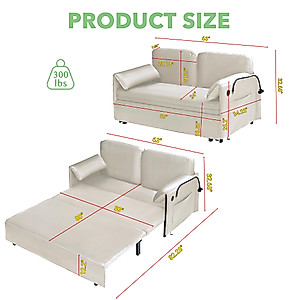 UPYOOE 63" Sofa Bed Queen Size, Pull Out Sofa Bed, 3-in-1 Convertible Sleeper Sofa with Phone Holder USB, Modern Velvet Futon Couch for Living Room, Small Space, Apartment, Bedroom, Beige