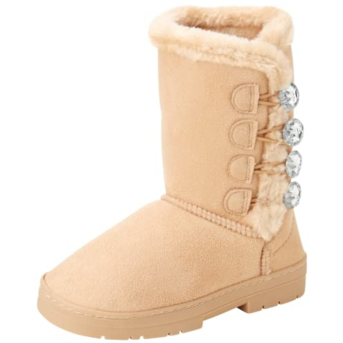bebe Girl's Fur Lined Winter Boot with Rhinestone Details (Toddler/Little Girl/Big Girl), Size 2 Little Kid, Tan