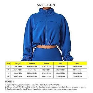 Pissente Womens Running Jacket Full Zip Stand Collar Long Sleeve Drawstring Hem Running Yoga Cropped Shirts(M-Blue)