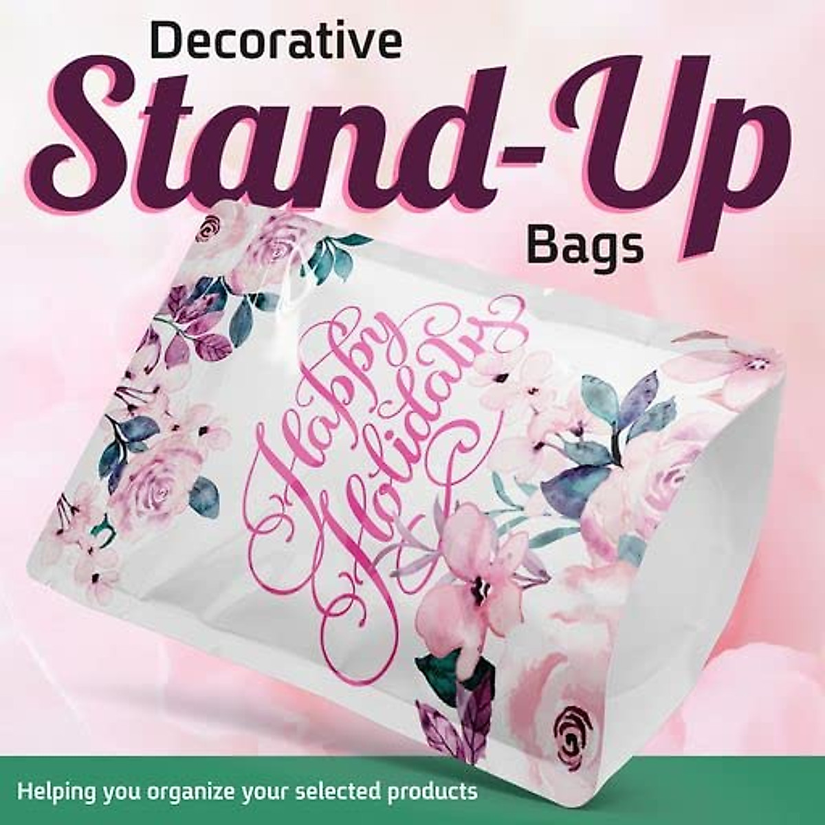 Resealable Standup Bags. Happy Holidays 20 Pk – Airtight, Waterproof, Zip Lock Seal and/or Heat Seal - Opaque Foil Pouch - Food Grade Bags For long shelf-life Storage (4x6, flowery)