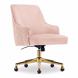 Click365 Scarlett Home Office Chair with Gold Stainless-Steel Base, Soft Velvet, Height-Adjustable Computer Chair, Desk Chair, Swivel Task Chair, Living Room, Pink