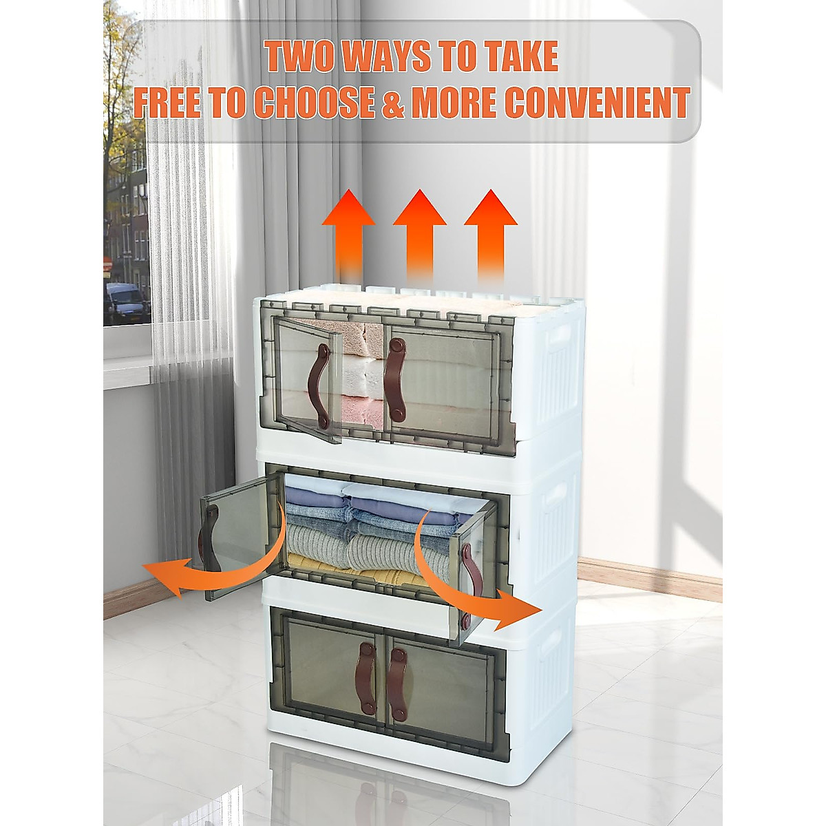 TAOCIGOU 3Pack Storage Bins with Lids And Wheels - Collapsible Stackable Storage Cabinet Box Open Front Closet Organizers and Storage Bins Cloth Plastic Storage Cabinet