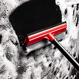 DSV Standard Professional Multi-Functional Window Squeegee | 2-in-1 Window Cleaner for Car Windshield, Gas Station, Shower and Glass | Soft Rubber Blade & Highly Absorbent Sponge Head 8"