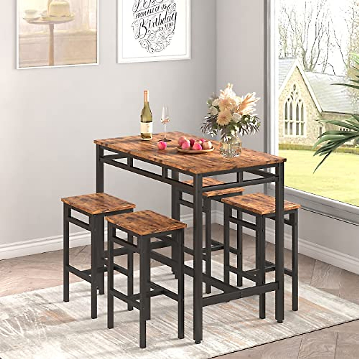 Dining Table Set for 4, CALABASH Kitchen Table and Chairs for 4, 5 Piece Counter Height Dining Sets for Breakfast Nook Restaurant, Apartment, Small Spaces