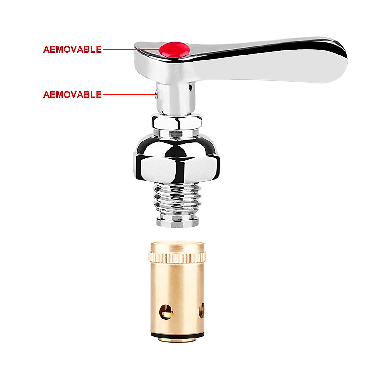 Brass Spindle Assembly for Eterna Valve Replacement, Hot Side Handle Stem Assembly Replacement Valve for Wall Mount Commercial Pre Rinse Faucet, Red