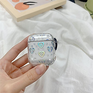 Fycyko Compatible with AirPods Case for Clear Glitter Heart Pattern for Women Girls Fashion Soft Flexible Durable Slim Shockproof AirPods Case for AirPods 2 &1-Heart-A