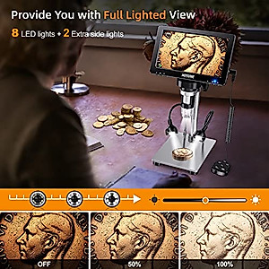 MOYSUWE MDM9 7" LCD Digital Microscope 1200X [Full Field of View] Extended Coin Microscope with 12MP Camera Sensor, 1080P HD USB Soldering Microscope with 10 LED Lights, Windows/Mac OS Compatible