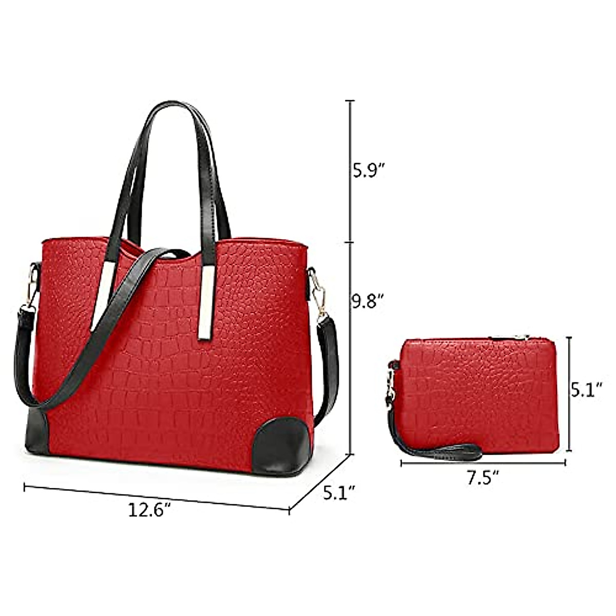 Women Handbags, Satchel Shoulder Tote Bags Wallets, Soft Leather Bucket Tote Purse Set of 2 (Red)