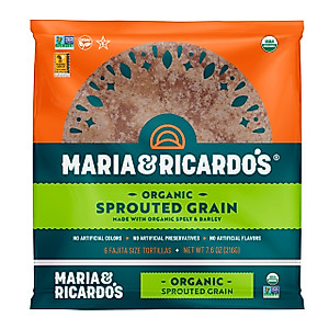 Maria & Ricardo's Organic Sprouted Tortillas. (3 Pack) USDA Certified Organic, Non GMO PV, Vegan, Kosher. 6 Tortillas per Pack