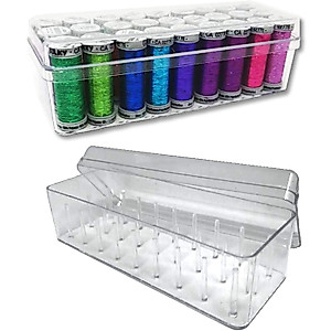 The Quilted Bear 27 Spool Thread Box - Premium Strong & Durable Acrylic Embroidery Thread Organizer/Sewing Thread Storage Box for Maximum 5.5cm Spool 19.5 x 7 x 6cm