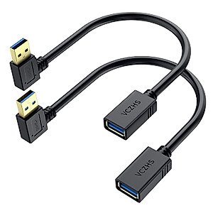 USB Extension Cable Right Angle USB Adapter, VCZHS 2 Pack Short USB 3.0 Extension Cable 1ft Right Angle 90 Degree USB Adapter, Left and Right Angle one Each