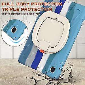 KENOBEE Case for Samsung Galaxy Tab A7 Lite 8.7" 2021 (SM-T220/T225), 360 Multi-Functional Handle-Kickstand Shockproof Cover Built-in Screen Protector & Shoulder Strap & Stylus Holder, Rainbow Blue
