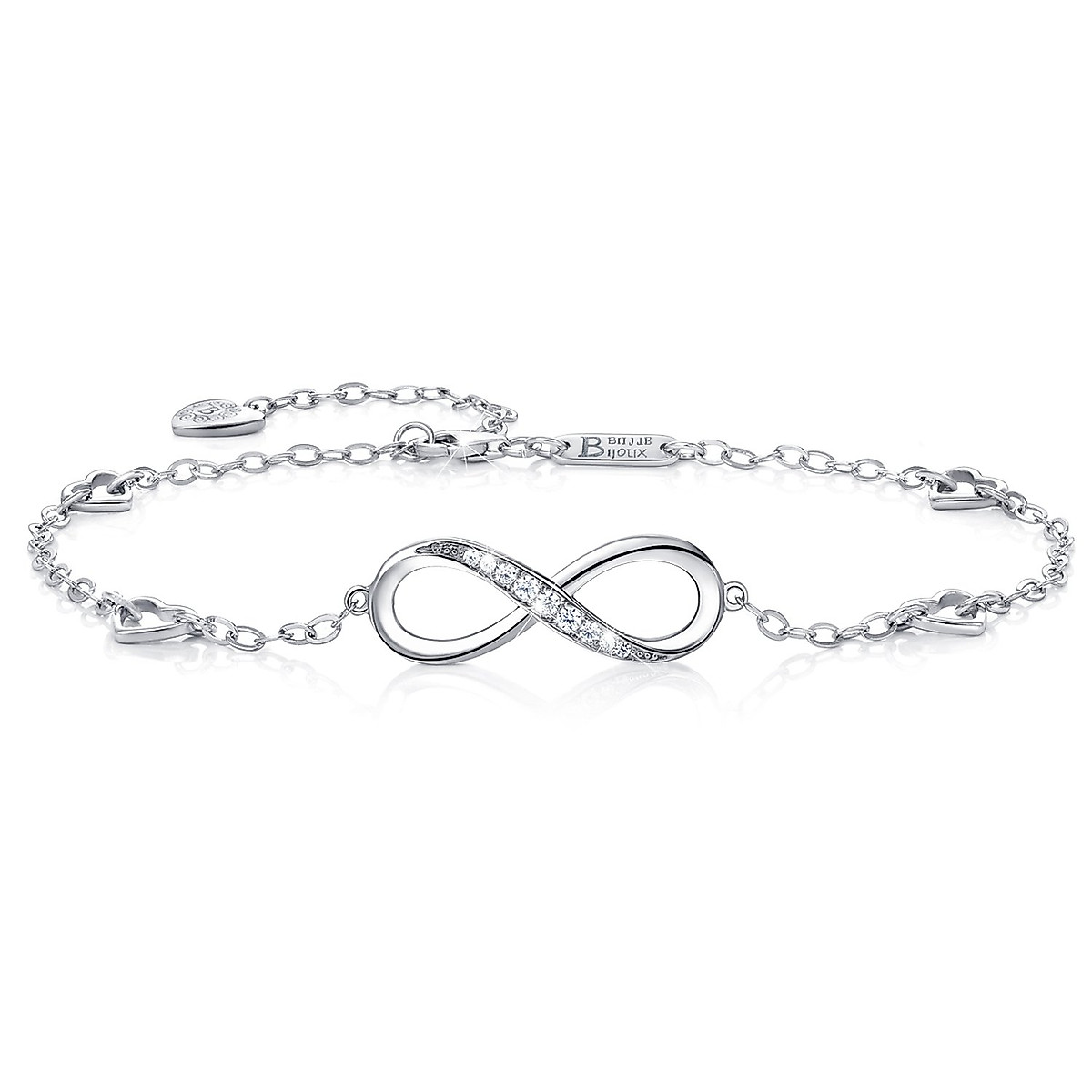 Billie Bijoux Womens 925 Sterling Silver Infinity Endless Love Symbol Charm Adjustable Anklet Bracelet, Large Bracelet, Gift for Mother's Day (A- Silver)
