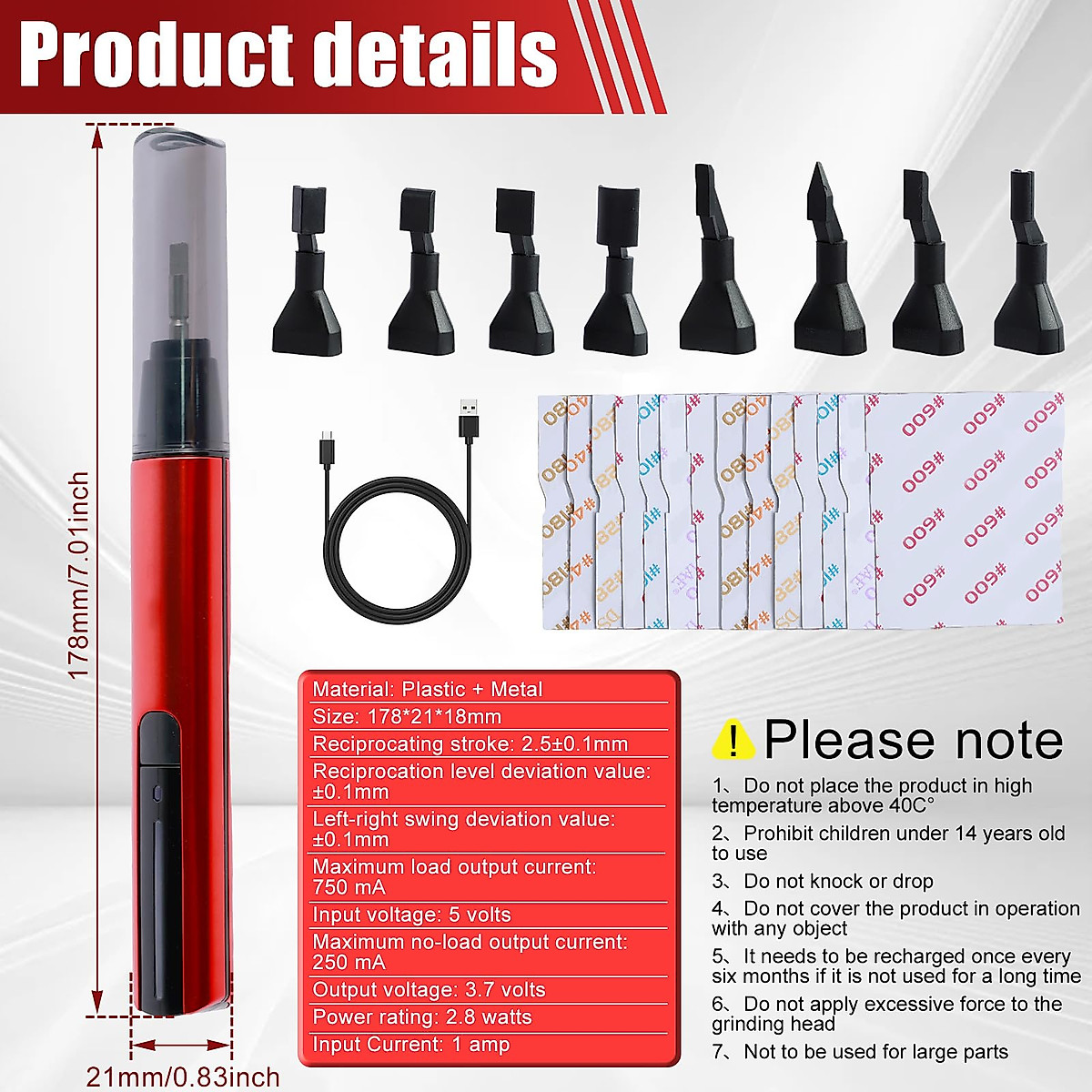 Mini Reciprocating Sander, Electric Sanding Pen, Mini SanderMini Reciprocating Sander Set, Rechargeable Adjustable Sanding Pen Polishing Machine for Grinding Polishing Surfaces