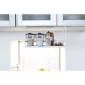 YAMAZAKI Home Under Shelf Spice Rack and Organizer for Kitchen Cabinets | Steel | Undershelf Solution, One Size, White