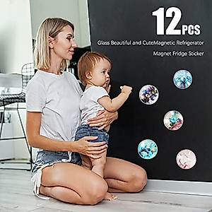 FYY Refrigerator Magnets,12 Pieces Fridge Magnets-Beautiful Glass Marble Refrigerator Magnet Fridge Sticker Fridge Decoration for Office Whiteboard,Cabinet,Dishwasher,Cabinet