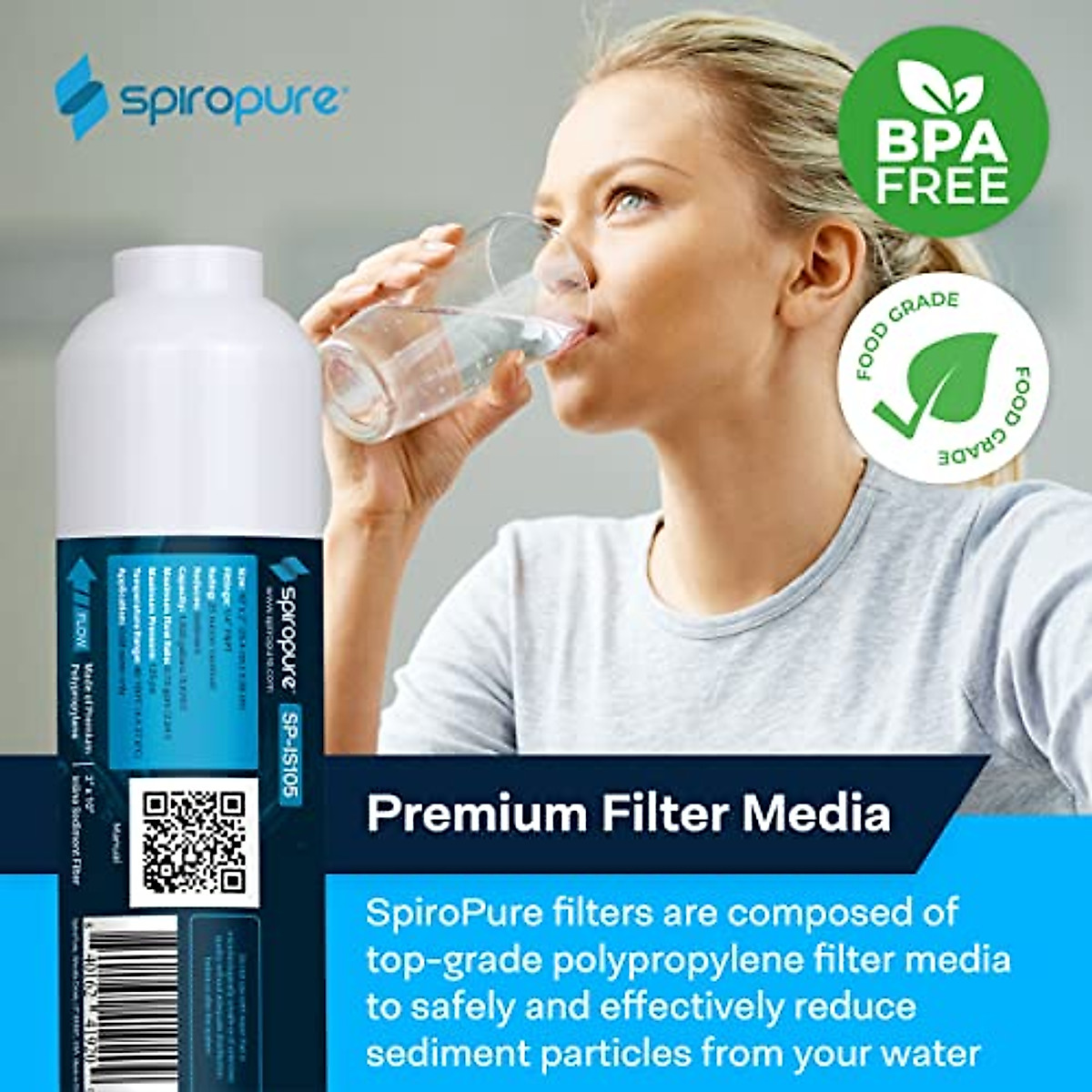 SpiroPure Inline Sediment Water Filter with 1/4" FNTP or 3/8" Quick-Connect, 2" x 10" (1 Pack)