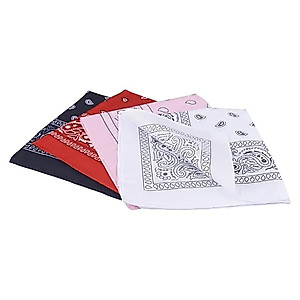 The Dreidel Company Classic Bandana Handkerchiefs, Southwestern Cowboy Design Fashion, Unisex Print Head Wrap, 19" (12-Pack, Red, Blue, Pink, White)