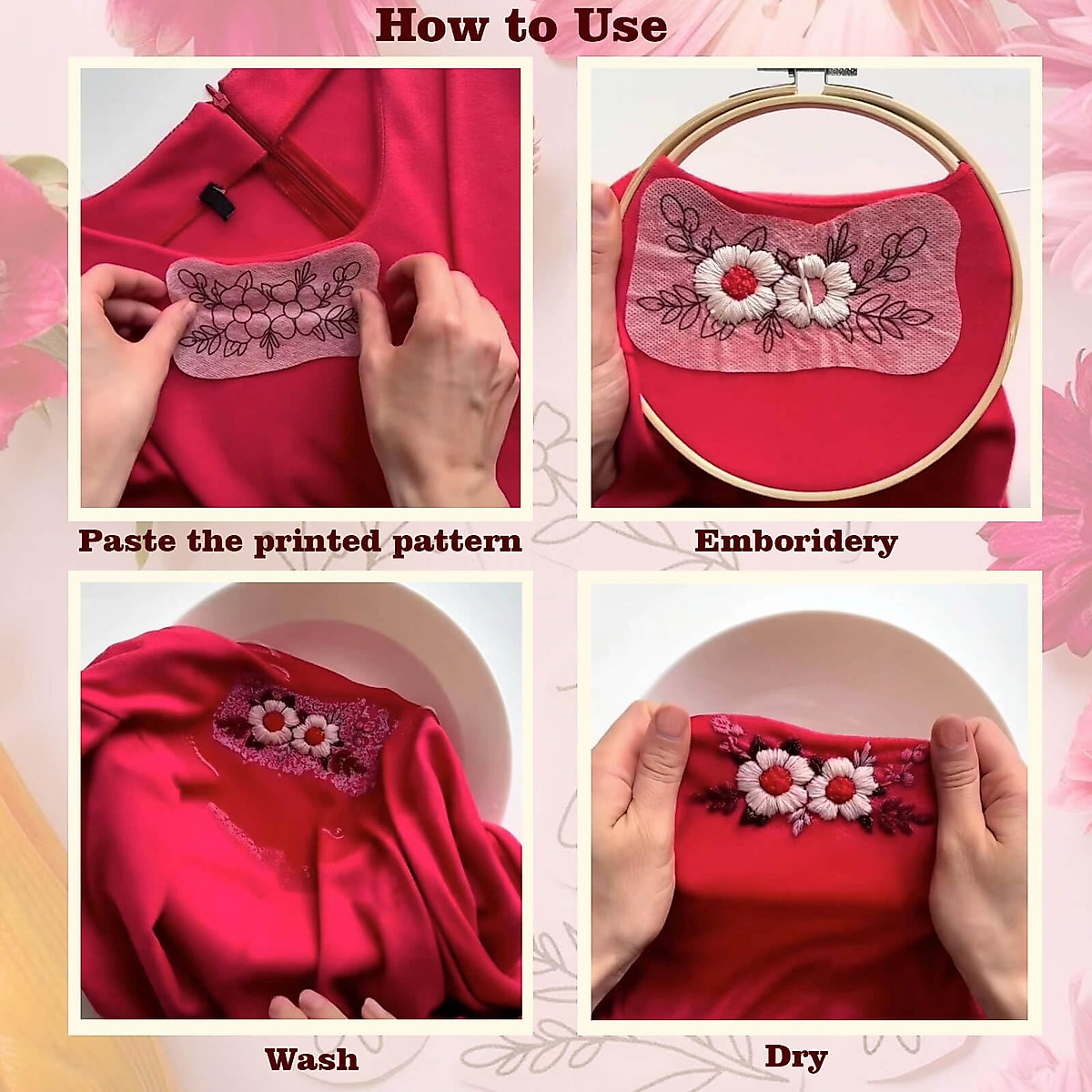 Karpoulra 6 Sheets 8.5"x11" Sticky Water Soluble Embroidery Stabilizer, Dissolvable Printable Self Adhesive Wash Away Stabilizer for Print or Draw Patterns Hand Machine Embroidery