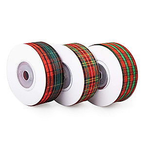 SoFire Christmas Plaid Ribbon for Gift Wrapping, 3 Rolls 1 Inch Wide 75 Yards Long Fabric Christmas Ribbon (3)
