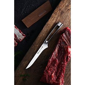 Cangshan TN1 Series 1021868 Swedish 14C28N Steel Forged 6-Inch Boning Knife and Wood Sheath Set