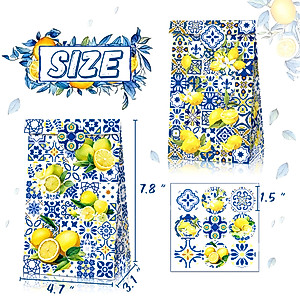 JeVenis 12 PCS Capri Lemon Party Favor Bags Capri Lemon Party Decorations Blue Tiles and Lemon Party Supplies for Capri Lemon Birthday Wedding Bridal Shower