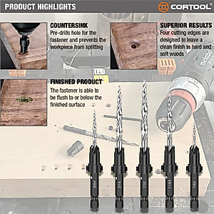 Countersink Drill Bit Set for Wood Countersink Drill Bit with 1/4" Hex Shank Quick Change, Impact Screwdriver Bits and Allen Wrench, 8-Piece Countersinker Drill Bit Set for Woodworking