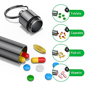 Small Pill Box,(2 Pack) Keychain Pill Holder Portable Mini Travel Pill Container Metal Case Bottle with Keyring