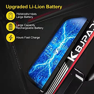 KBJPADS 26" Adult Electric Bikes 750W Motor Ebike 48V 16Ah Lithium Battery Electric Bicycles Dual Shock Absorbers 5-Speed 21MPH Mountain Beach E Bike