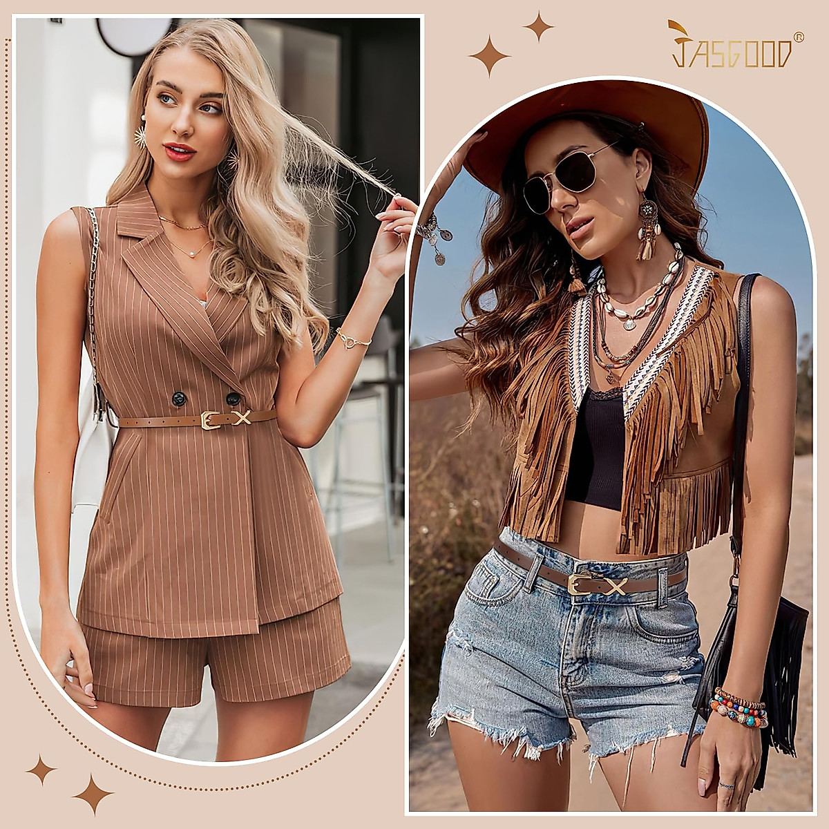 JASGOOD 4 Pack Women Skinny Leather Belt for Pants Jeans Ladies Thin Waist Belt for Dress