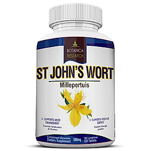 St John's Wort Extract Supplement: 500mg Vitamin Herb for Mood, Serotonin and Dopamine. Manages Stress, Sadness, Seasonal Mild Depression. 100 Saint John Wort Capsule Pills…