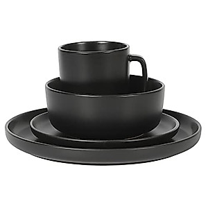 Gibson Home Zuma Stoneware Plates, Bowls, & Mugs Dinnerware Set - Matte Black, Service for Four (16pcs)