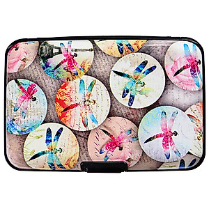 VICHLINE RFID Credit Card Holder Blocking Wallet for Women Men Mini Metal Slim Hard Aluminum Business Card Case (Watercolor Dragonfly)