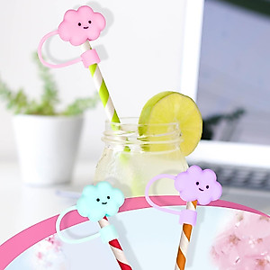 Rujowy Reusable Silicone Straw Cap for Stanley Cup Straw Stopper Protector, 10mm/0.4inch Cloud Straw Protective Cap (4 Pcs)