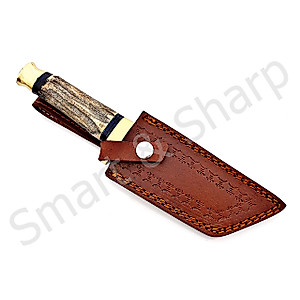Smart & Sharp Custom Handmade Damascus Steel Hunting Knife/Tanto Knife/Skinning Knife AA-17255, 17256, 17257, 17258 and 17259 (Antique Stag and Blue Wood)
