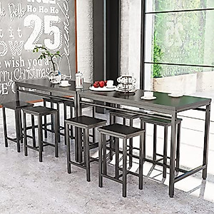 AWQM 5 Piece Bar Table Set, Modern Counter Height Dining Table and Chairs Set for 4, Wood Kitchen Table and 4 Bar Stools for Small Spaces, Apartment, Pub, Dining Room (Black)