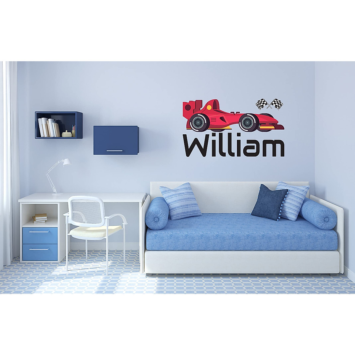 CuteDecals Race Car Custom Name Wall Decal - Personalized Race Car F1 Wall Decor - Sport Race Car Theme Wall Art Mural - Wall Decal for Nursery Bedroom Decoration (Wide 15 inchx8 inch Height)