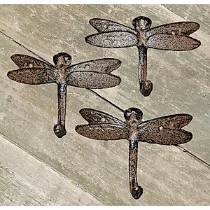 PIÑATAS OLE Home-Dec 3 Cast Iron Dragonfly Towel Hanger Coat Hat Hooks, Key Rack Garden Hook cvb-z-291