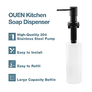 Matte Black Kitchen Sink Soap Dispenser, Ouen Countertop Pump Hand Lotion Built in Pump Soap Dispensers, Stainless Steel Sink Soap Dispenser Pump with 17oz Large Liquid Soap Bottle